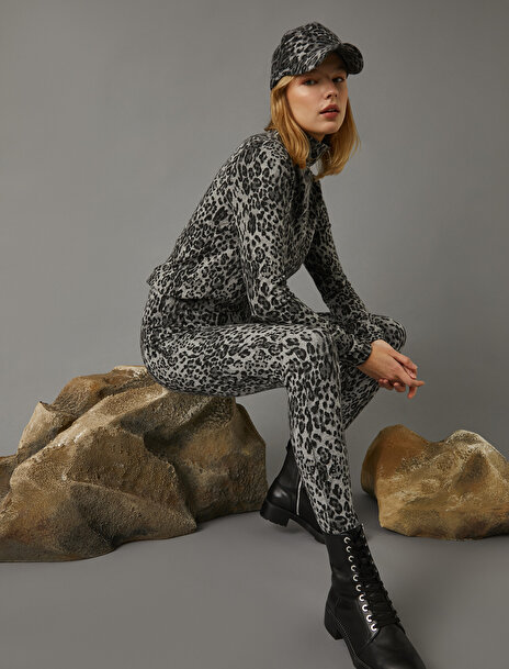 Koton Kadın Leopar Desenli Slim Pantolon