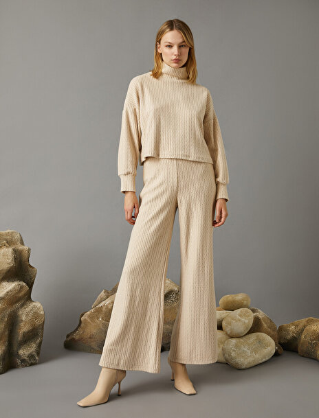 Koton Kadın Örgü Desenli Geniş Paça Pantolon