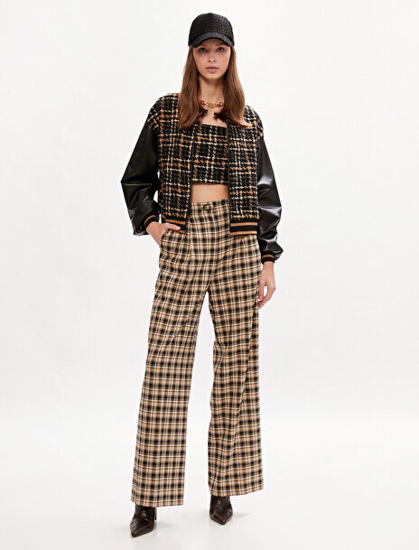 Koton Kadın Bol Paça Ekose Pantolon