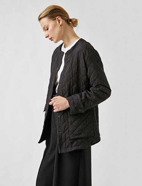 Koton Kadın Bisiklet Yaka Button Up Kapitone Ceket