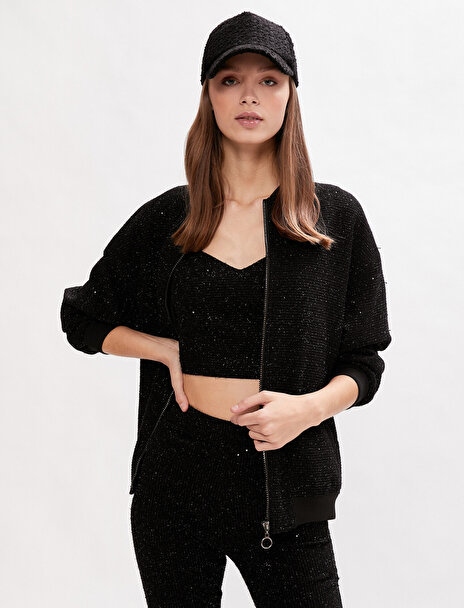 Koton Kadın Uzun Kollu Simli Ceket Fermuarlı