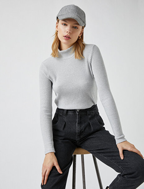 Koton Kadın Balıkçı Yaka Fitilli Tişört Uzun Kollu