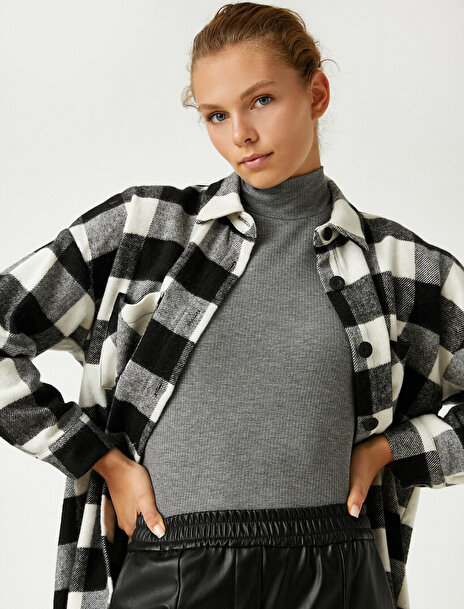 Koton Kadın Yarım Balıkçı Yaka Fitilli Uzun Kollu Tişört