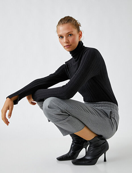 Koton Kadın Balıkçı Yaka Fitilli Uzun Kollu Tişört