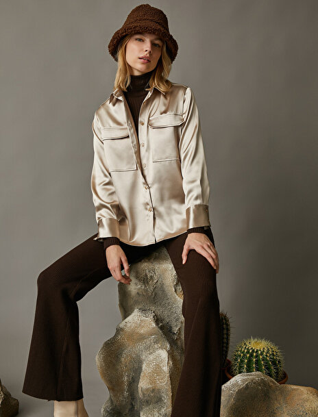 Koton Kadın Cepli Saten Gömlek