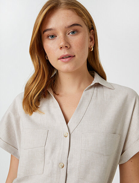 Koton Kadın Kısa Kollu Keten Gömlek