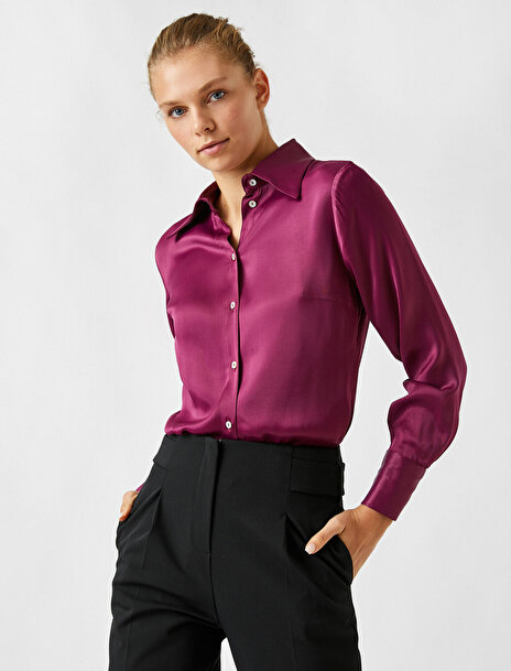 Koton Kadın Uzun Kollu Saten Gömlek