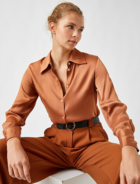 Koton Kadın Uzun Kollu Saten Gömlek