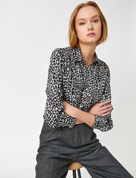 Koton Kadın Leoparlı Saten Gömlek
