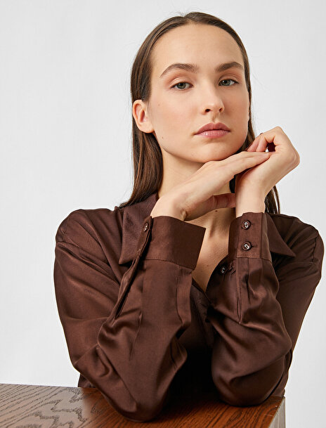 Koton Kadın Saten Düğmeli Bluz Uzun Kollu