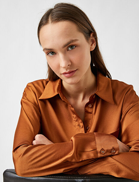 Koton Kadın Saten Düğmeli Bluz Uzun Kollu