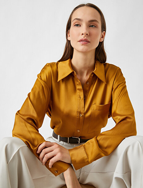 Koton Kadın Saten Düğmeli Bluz Uzun Kollu