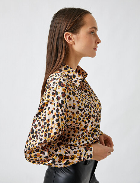 Koton Kadın Leopar Desemli Gömlek Uzun Kollu