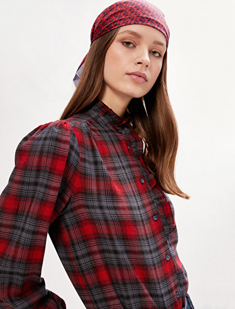 Koton Kadın Ekoseli Gömlek Uzun Kollu