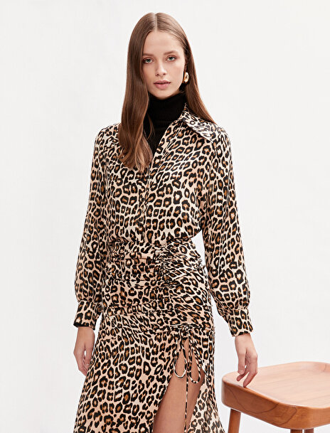 Koton Kadın Leopar Desenli Gömlek Uzun Kollu