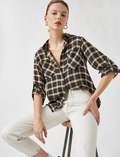 Koton Kadın Kareli Cepli Oduncu Gömleği