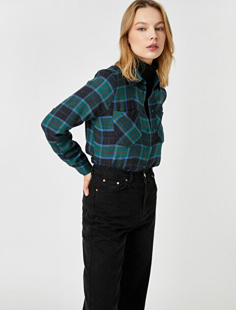 Koton Kadın Ekoseli Gömlek Uzun Kollu