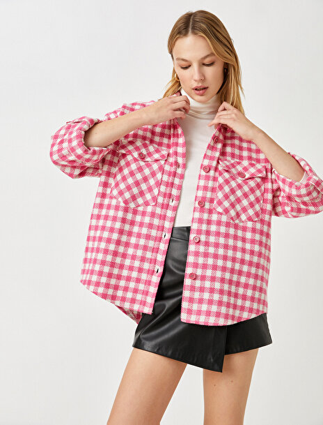 Koton Kadın Uzun Kollu Kareli Pamuklu Gömlek