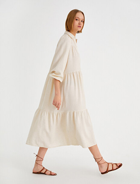 Koton Kadın Uzun Kollu Midi Fırfırlı Elbise