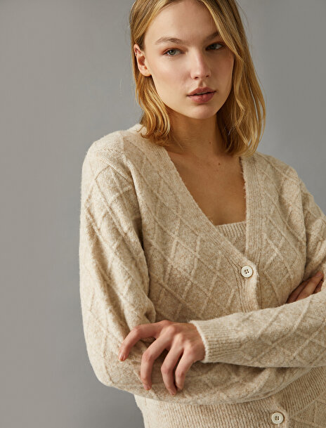 Koton Kadın Kareli Triko Hırka Koton Kadın Kareli Triko Hırka