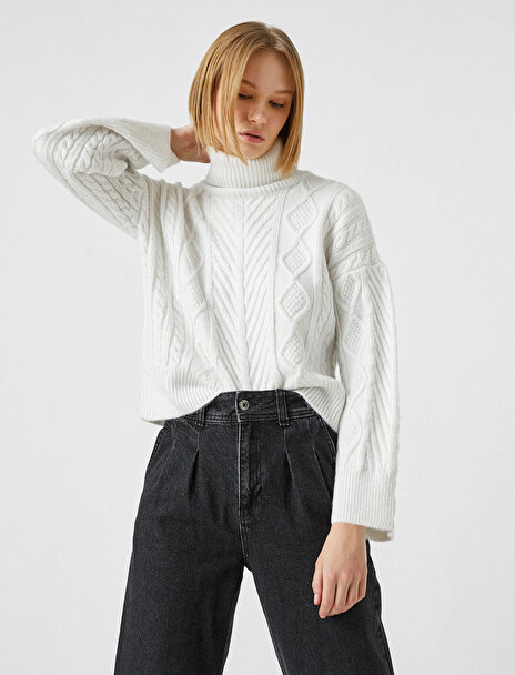 Koton Kadın Balıkçı Yaka Örgü Detaylı Kazak