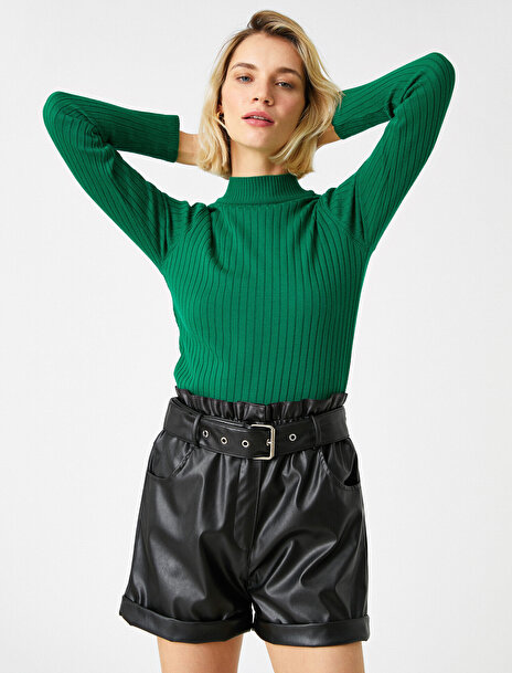 Koton Kadın Balıkçı Yaka Uzun Kollu Fitilli Kazak