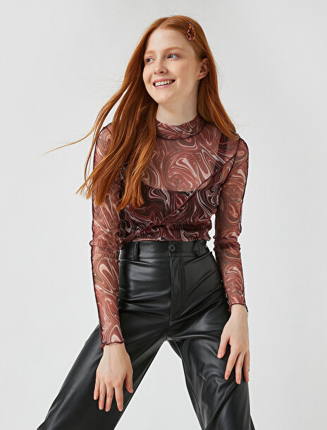 Koton Ole Genç Kız Tüllü Desenli Uzun Kollu Tişört