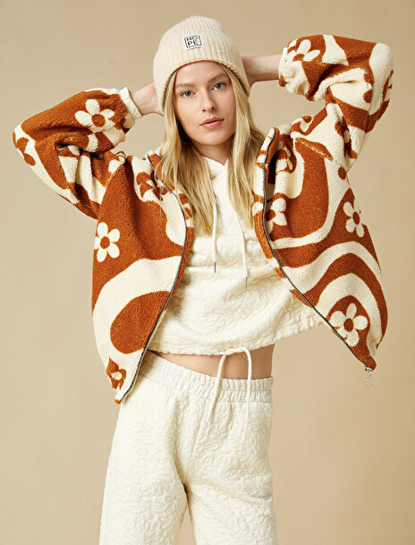 Koton Ole Genç Kız Desenli Fermuarlı Peluş Sweatshirt