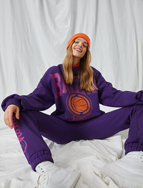 Koton Ole Genç Kız Bisiklet Yaka Baskılı Uzun Kollu Sweatshirt