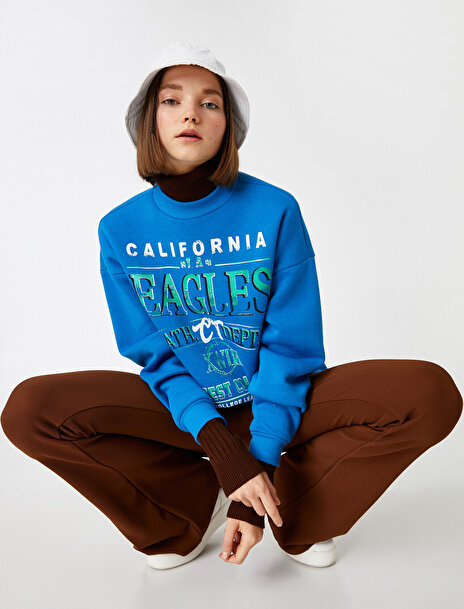 Koton Ole Genç Kız Bisiklet Yaka Baskılı Uzun Kollu Sweatshirt