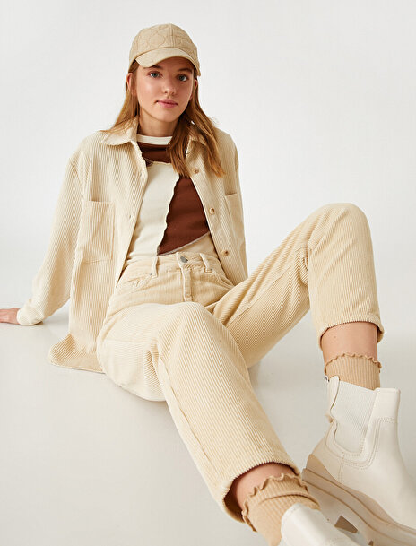 Koton Ole Genç Kız Yüksek Bel Kadife Mom Pantolon