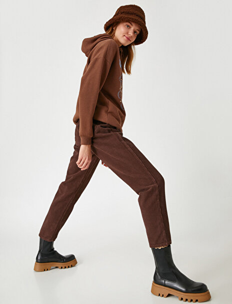 Koton Ole Genç Kız Yüksek Bel Kadife Mom Pantolon