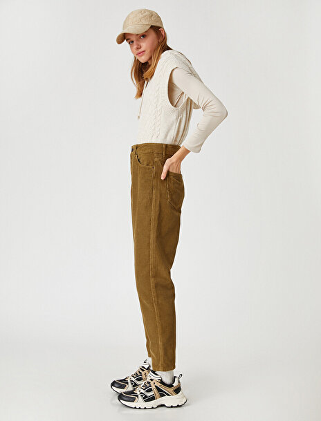 Koton Ole Genç Kız Yüksek Bel Kadife Mom Pantolon