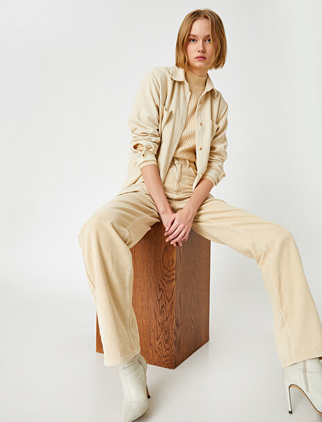 Koton Ole Genç Kız Yüksek Bel Kadife Bol Paça Pantolon