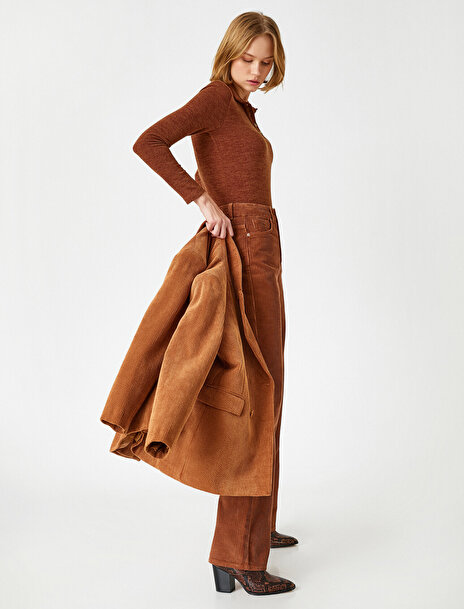 Koton Ole Genç Kız Yüksek Bel Kadife Bol Paça Pantolon