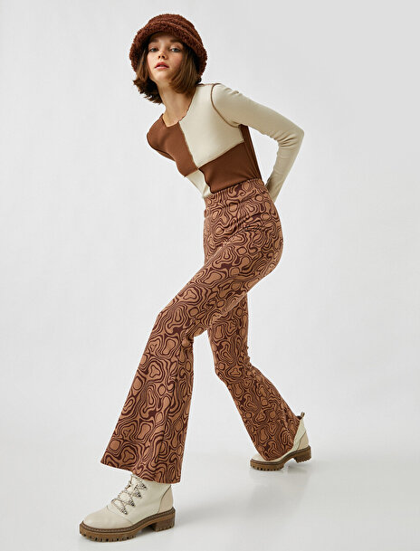 Koton Ole Genç Kız Desenli Yüksek Bel İspanyol Paça Pantolon