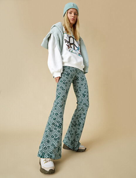 Koton Ole Genç Kız Desenli İspanyol Paça Pantolon