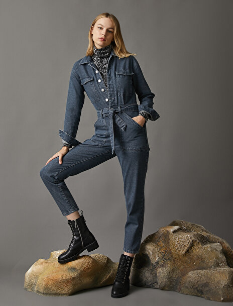 Koton Ole Genç Kız Cepli Beli Bağlamalı Kot Tulum