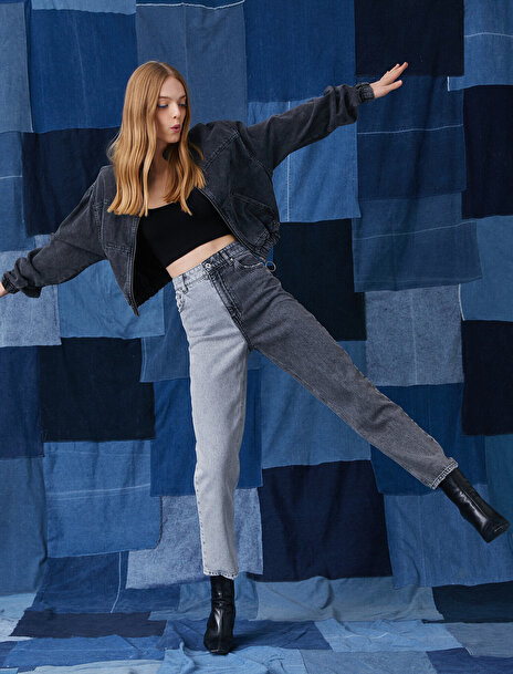 Koton Ole Genç Kız Yüksek Bel Renk Bloklu Kot Pantolon