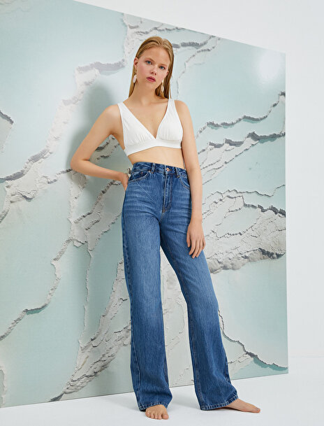 Koton Kadın Şahika Ercümen X Koton - Yüksek Bel İspanyol Paça Kot Pantolon