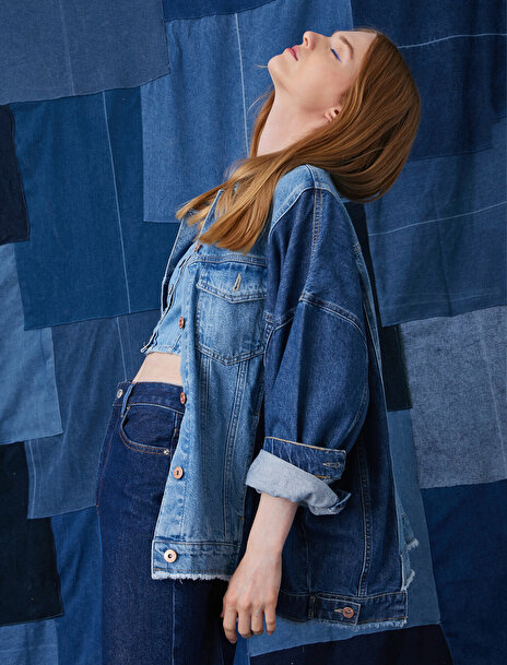 Koton Ole Genç Kız Renk Bloklu Pamuklu Kot Ceket