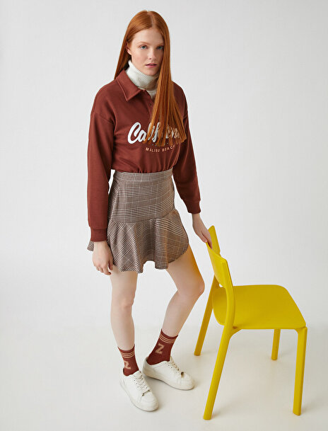 Koton Ole Genç Kız Kareli Fırfırlı Mini Etek