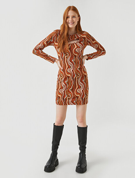 Koton Ole Genç Kız Desenli Uzun Kollu Elbise