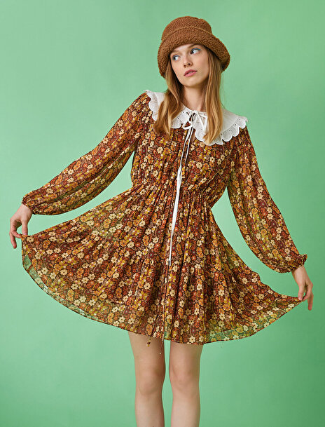 Koton Ole Genç Kız Bebe Yakalı Uzun Kollu Çiçekli Elbise