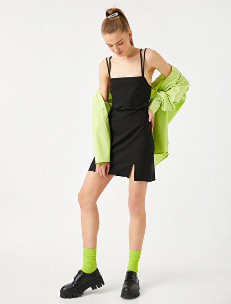 Koton Kadın İnce Askılı Yırtmaçlı Mini Elbise