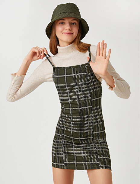 Koton Ole Genç Kız Askılı Ekoseli Mini Elbise