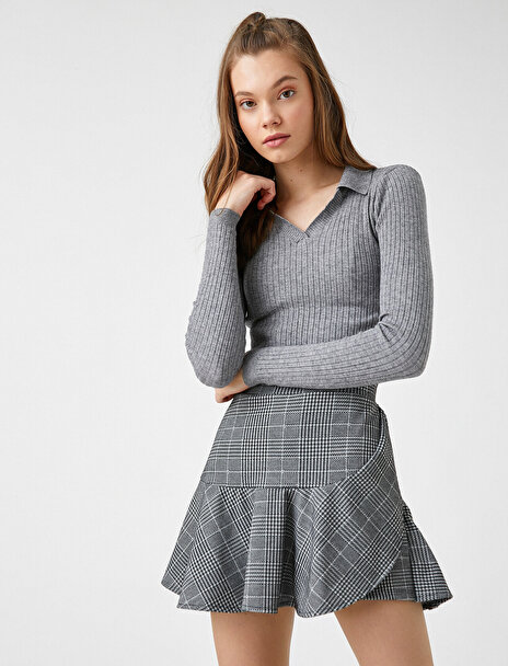 Koton Ole Genç Kız Kareli Fırfırlı Mini Etek