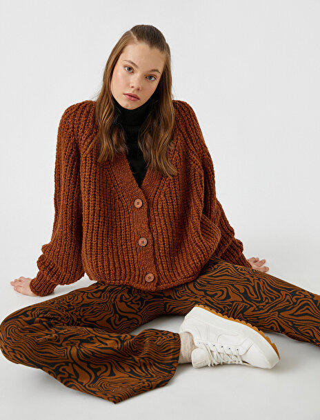 Koton Ole Genç Kız V Yaka Düğmeli Uzun Kollu Hırka