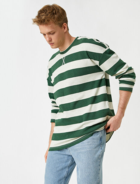 Koton Erkek Oversize Çizgili Uzun Kollu Tişört Koton Erkek Oversize Çizgili Uzun Kollu Tişört