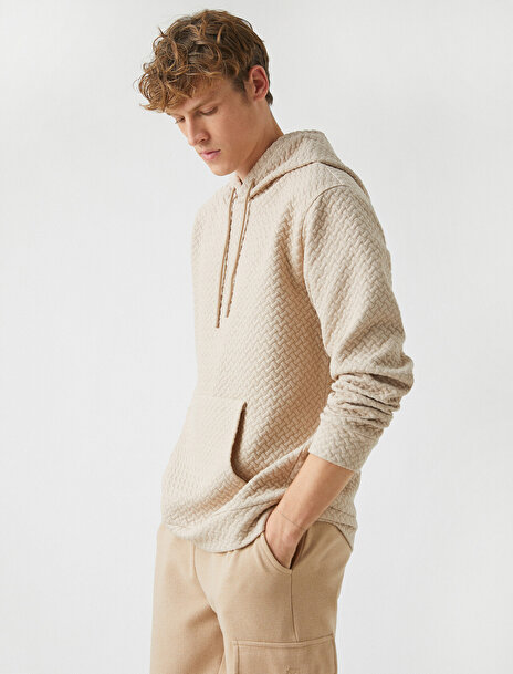 Koton Erkek Dokulu Kumaş Kapüşonlu Sweatshirt